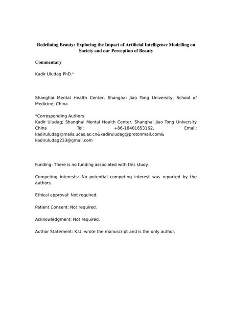 Pdf Redefining Beauty Exploring The Impact Of Artificial Intelligence Modelling On Society