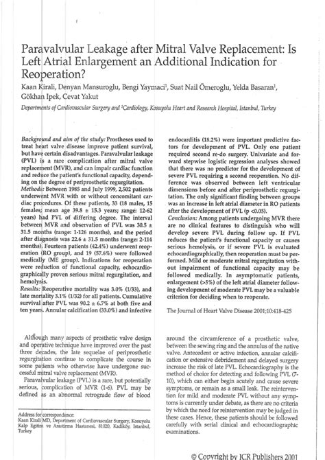Pdf Paravalvular Leakage After Mitral Valve Replacement Is Left Atrial Enlargement An