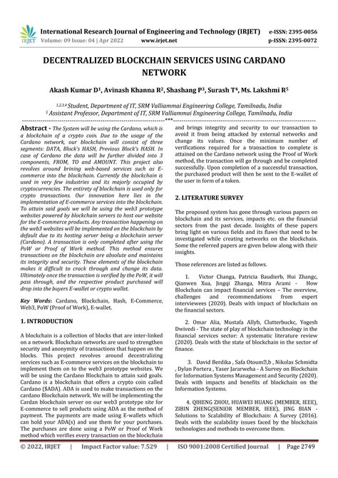 Decentralized Blockchain Services Using Cardano Network By Irjet Journal Issuu