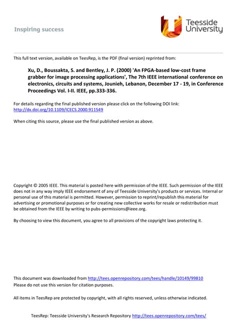 Pdf An Fpga Based Low Cost Frame Grabber For Image Processing