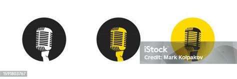 오래 된 복고풍 마이크입니다 둥근 프레임에 아이콘 팟 캐스트입니다 노란색과 검은색 마이크 기호입니다 벡터 격리 그림 마이크에 대한 스톡 벡터 아트 및 기타 이미지 Istock