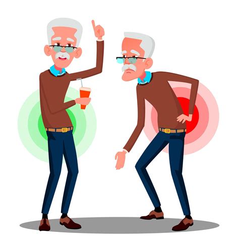 Bent Over Old Man From Back Ache Sciatica Vector Isolated Cartoon