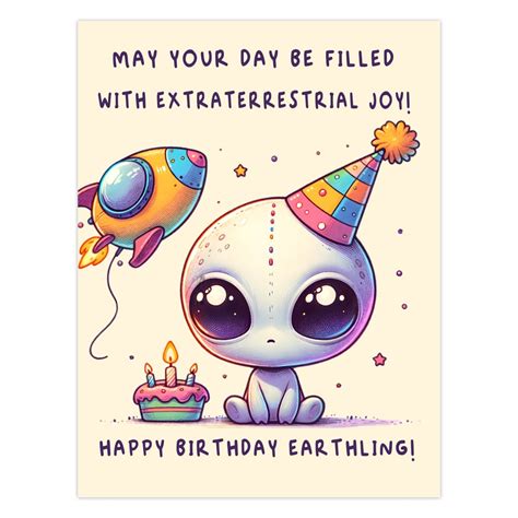 Cute Kawaii Alien Birthday Extraterrestrial Birthday Card For A Someone