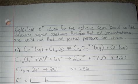 Solved Calculate E° ﻿values For The Galvanic Cells Based On