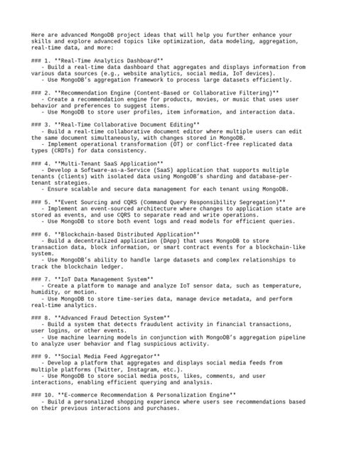 Advanced Mongodb Projects Pdf Mongo Db Software As A Service