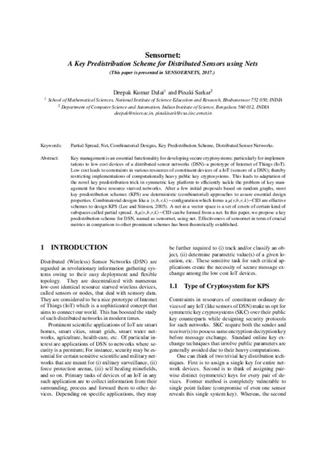 Pdf Sensornet A Key Predistribution Scheme For Distributed Sensors Using Nets