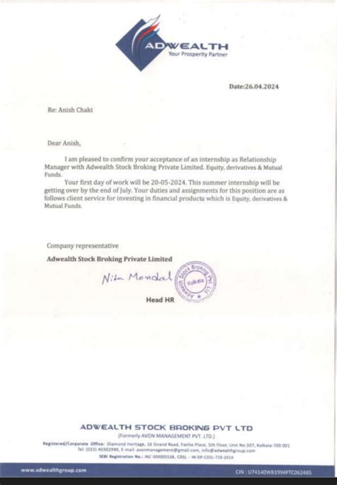 Anish Chaki On Linkedin Internship Finance Adwealth