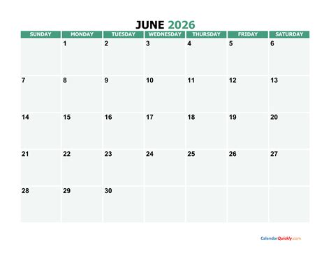 June Printable Calendar Calendar Quickly