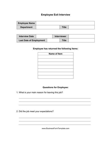 Hr Exit Interview Template