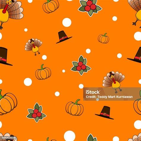 칠면조 새 모자 호박 및 체리가 있는 월페이퍼와 벽 디자인을 위한 귀여운 매끄러운 컨트리 가을 패턴 가을에 대한 스톡 벡터 아트 및 기타 이미지 Istock