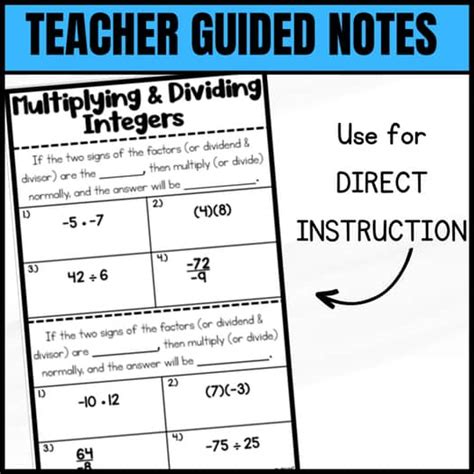 Notes Multiplying And Dividing Integers By Ms Mathlete Tpt
