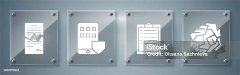 구겨진 종이 공 체크리스트가있는 클립 보드 스마트 폰 보험 및 찢어진 계약을 설정합니다 정사각형 유리 패널 벡터 개념에 대한 스톡 벡터 아트 및 기타 이미지 Istock