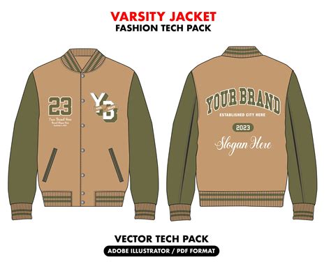 Varsity Jacket Tech Pack Clothing Sketch Bundle Fashion Design Template Jacket Vector Sketch
