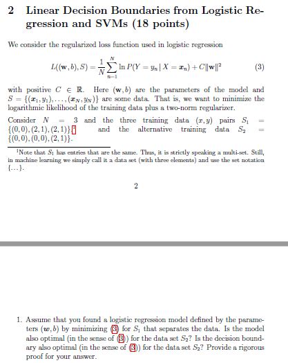 Solved 2 Linear Decision Boundaries From Logistic Re