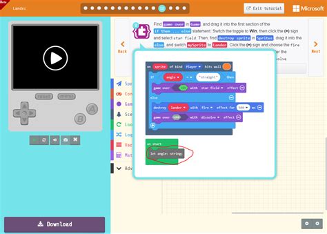 Code Shows In Tutorial Lander 12th Step · Issue 1226 · Microsoftpxt Arcade · Github