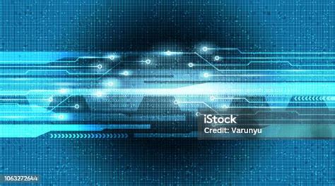 파란색 배경 기술과 미래 컨셉 디자인 벡터 일러스트 레이 션에 디지털 회로 네트워크와 어두운 사이버 전자 선 0명에 대한 스톡 벡터 아트 및 기타 이미지 Istock