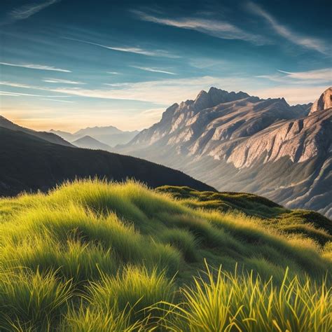 Premium Ai Image Mountain Landscape With Grass