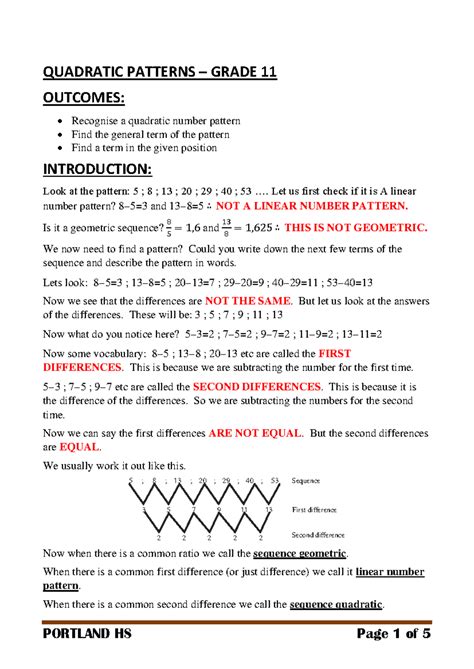 Quadratic Patterns Analysis For Grade 11 2024 Exam Prep Studocu Quadratic Patterns Analysis For Grade 11 2024 Exam Prep Studocu