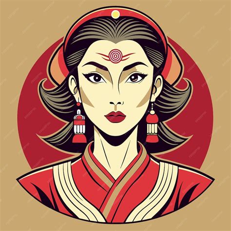 Asian Woman Face Line Art Premium Ai Generated Vector