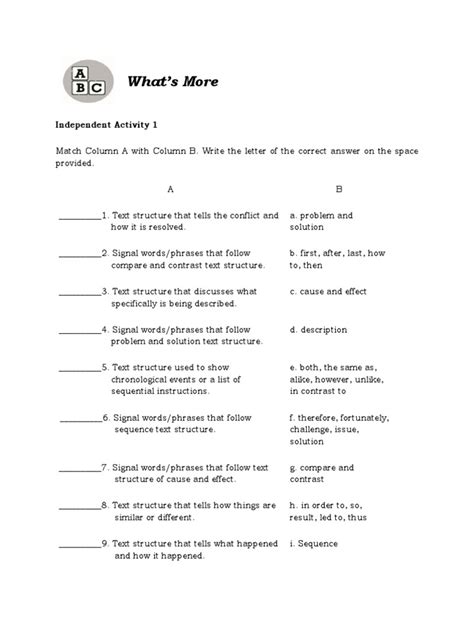 Matching Text Structures And Signal Words Pdf