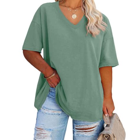 Ptaesos Womens Plus Size V Neck T Shirts Summer Half Sleeve Oversized