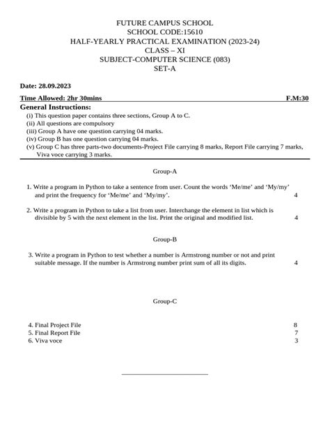 Class 11 Cs Hy Practical Set A Pdf