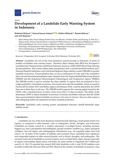 pdf development of a landslide early warning system in indonesia