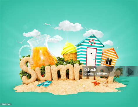 단어 여름 열 대 섬에 모래의 했다 여름 휴가의 특별 한 3 차원 그림입니다 여행 및 휴가 개념입니다 여름에 대한 스톡 사진 및 기타 이미지 Istock