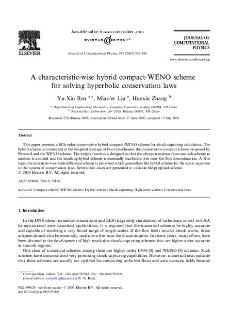 Pdf A Characteristic Wise Hybrid Compact Weno Scheme For Solving Hyperbolic Conservation Laws