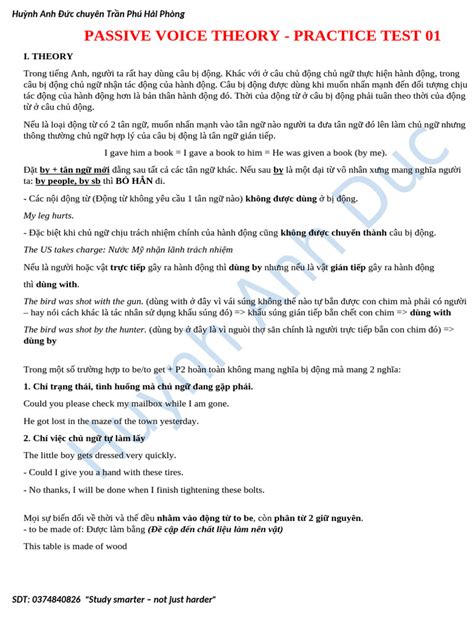 Passive Voice Theory Practice Test 01 Pdf