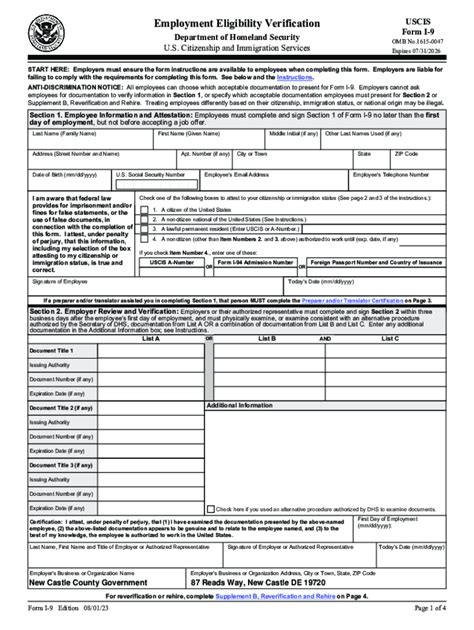 Uscis Form I 9 Employment Eligibility Verification Blank Fillable