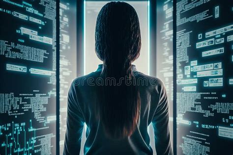 Female Hacker In Virtual World Generative Ai Stock Illustration
