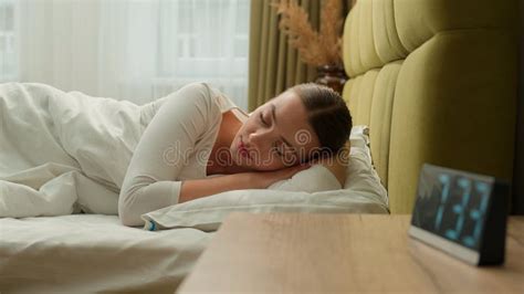 Happy Healthy Positive Caucasian Woman Wake Up Awaking In Morning At Apartment Hotel Home