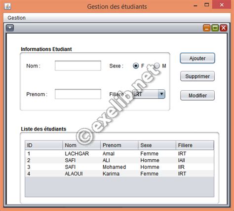 Gestion Des étudiants Avec Java Swing Et Les Collections Java Avancé
