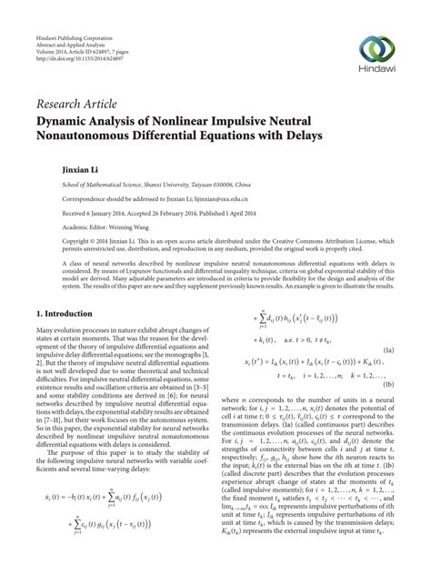 Pdf Dynamic Analysis Of Nonlinear Impulsive Neutral Nonautonomous Differential Equations With