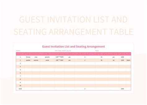 Free Guest List Templates For Google Sheets And Microsoft Excel Slidesdocs