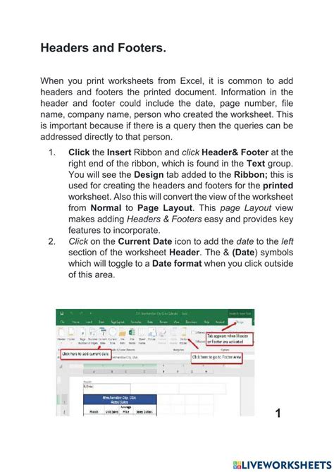 Lesson 14 Printing Headers And Footers Worksheet Live Worksheets