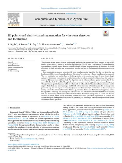 Pdf 3d Point Cloud Density Based Segmentation For Vine Rows Detection