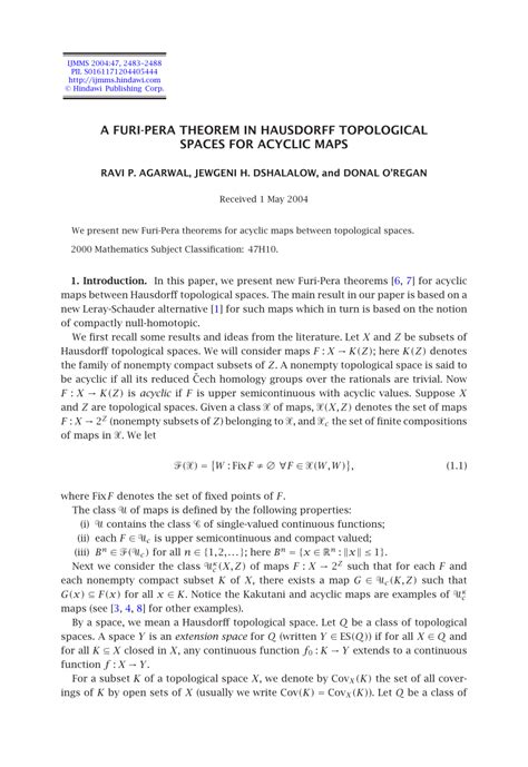 Pdf A Furi Pera Theorem In Hausdorff Topological Spaces For Acyclic Maps