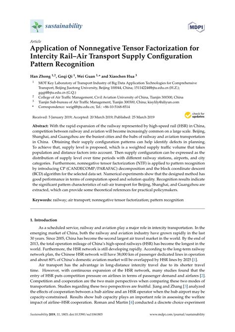 PDF Application Of Nonnegative Tensor Factorization For Intercity RailAir Transport Supply