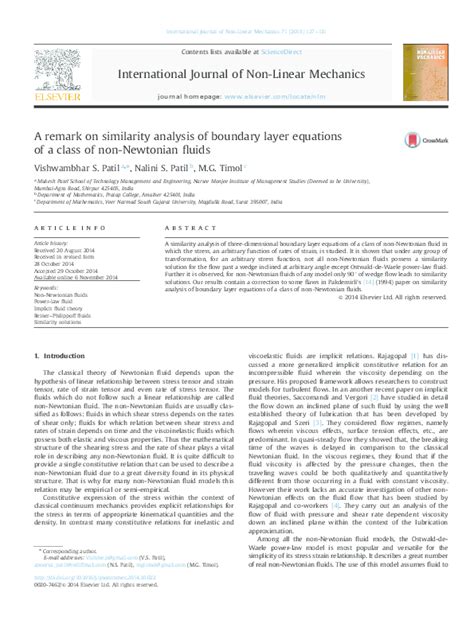 Pdf A Remark On Similarity Analysis Of Boundary Layer Equations Of A Class Of Non Newtonian Fluids