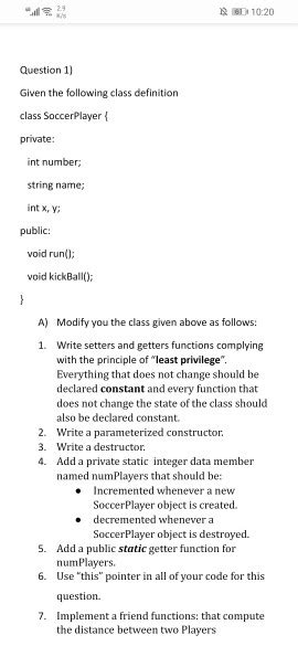 solved question 1 please help given the following class