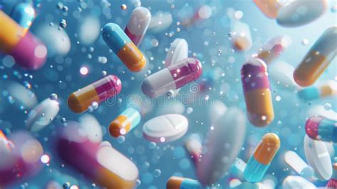 Floating Capsules And Tablets Generative Ai Stock Illustration