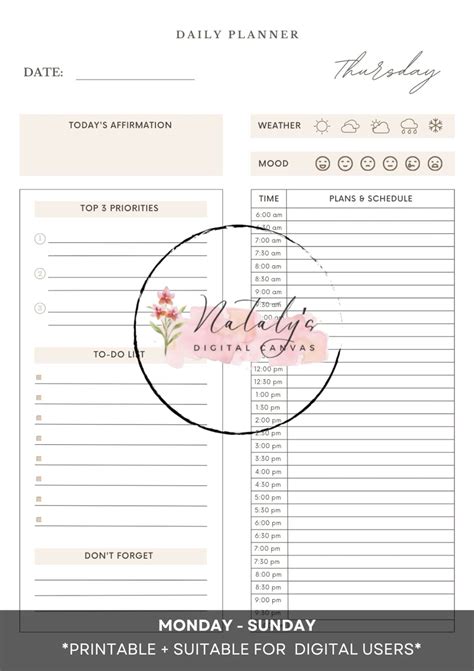 Digital And Printable Daily Planner For Time Management Productivity