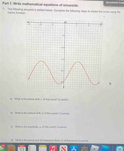 Documents From Part 1 Write Mathematical Equations Of Sinusoids 1