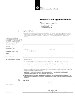 Fillable Online EU Declaration Application Form Justis Fax Email