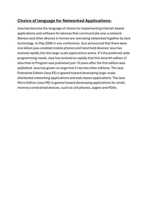 Language Of Choice For Networked Applications Java Has Becom Pdf Computers Technology