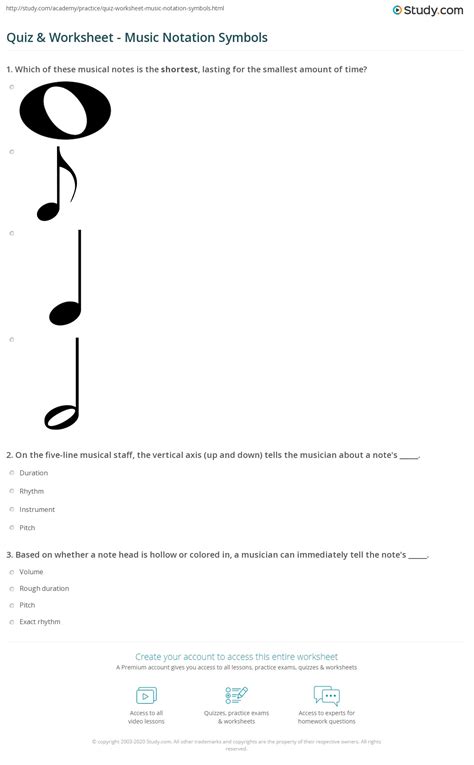 Quiz Worksheet Music Notation Symbols Study Com