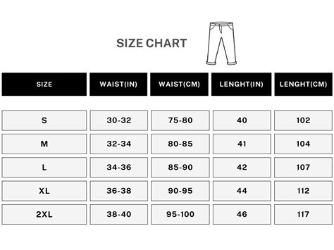 Size Chart For Pants Essa Garments