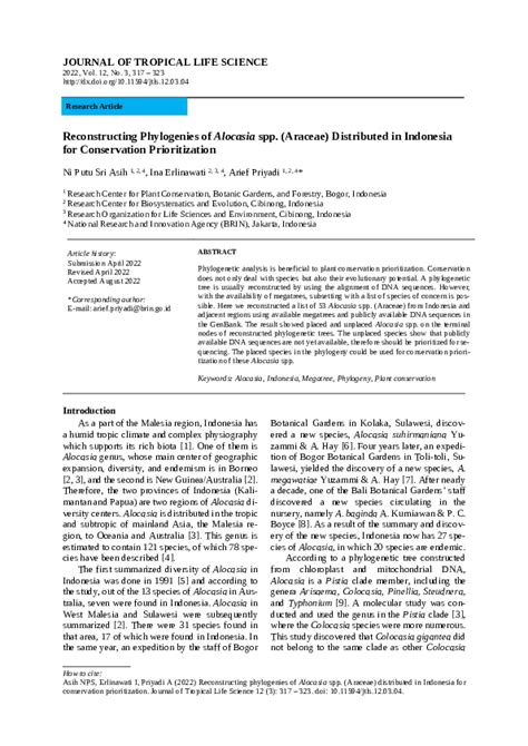 Pdf Reconstructing Phylogenies Of Alocasia Spp Araceae Distributed In Indonesia For